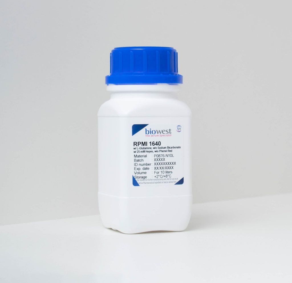 RPMI 1640 w/ L-Glutamine w/o Sodium Bicarbonate w/ 25 mM Hepes w/o Phenol Red - P0876 - Biowest ...